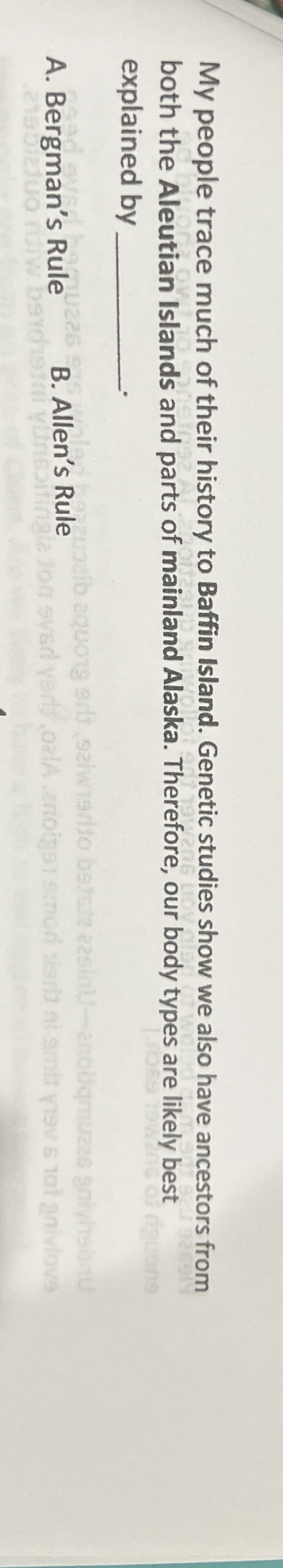 Solved My people trace much of their history to Baffin | Chegg.com