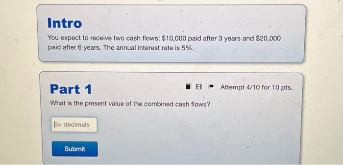 Solved Intro You expect to receive two cash flows: $10,000 | Chegg.com