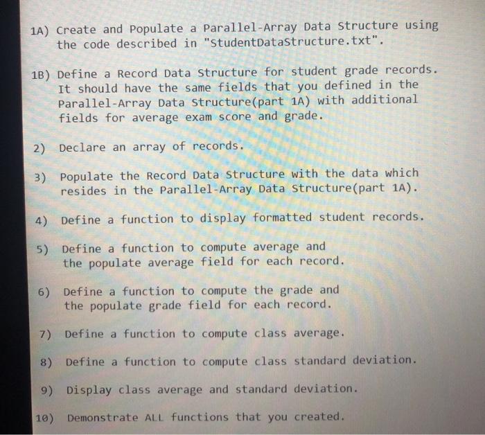 1a Create And Populate A Parallel Array Data 