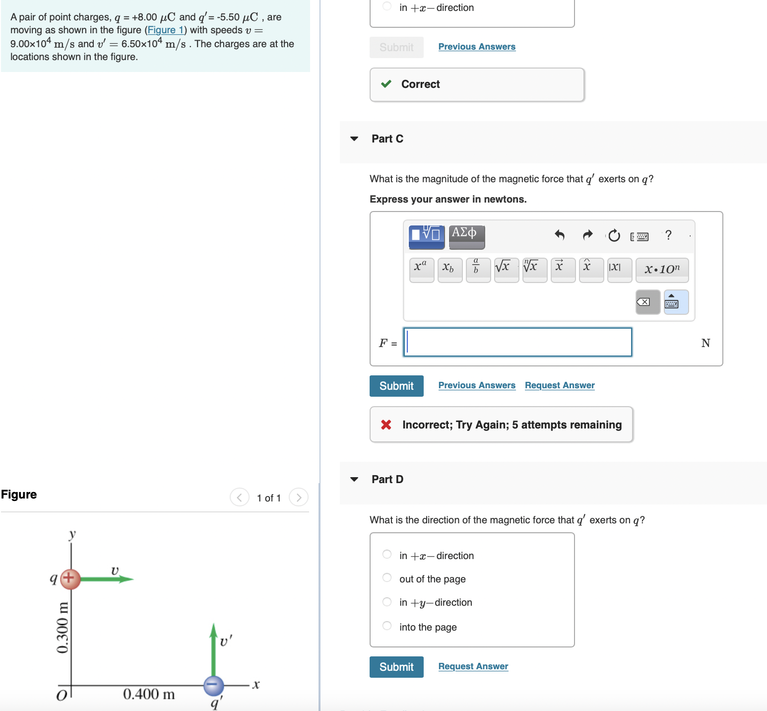 Solved A pair of point charges, q=+8.00μC ﻿and q'=-5.50μC, | Chegg.com