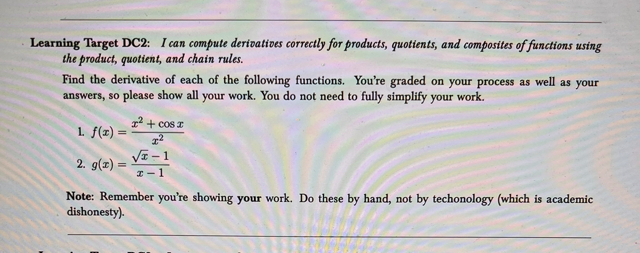 Solved Learning Target DC2: I can compute derivatives | Chegg.com