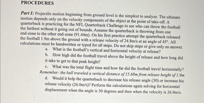 Solved projectile motiona. What is the football's vertical | Chegg.com