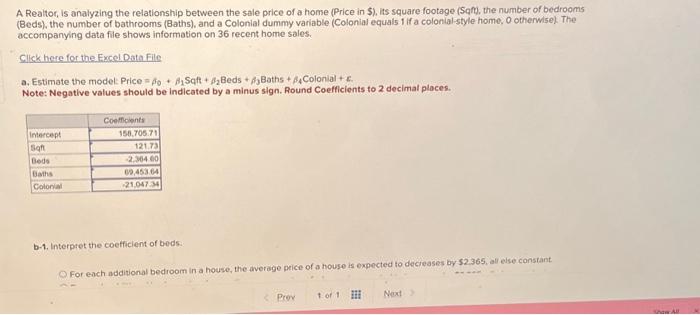 Solved A Realtor, is analyzing the relationship between the | Chegg.com