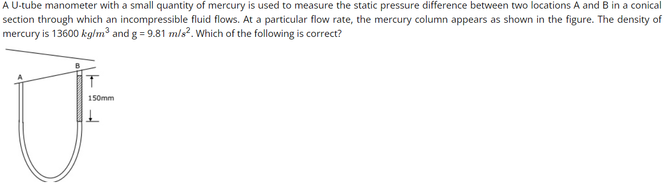 Solved A U-tube manometer with a small quantity of ﻿mercury | Chegg.com