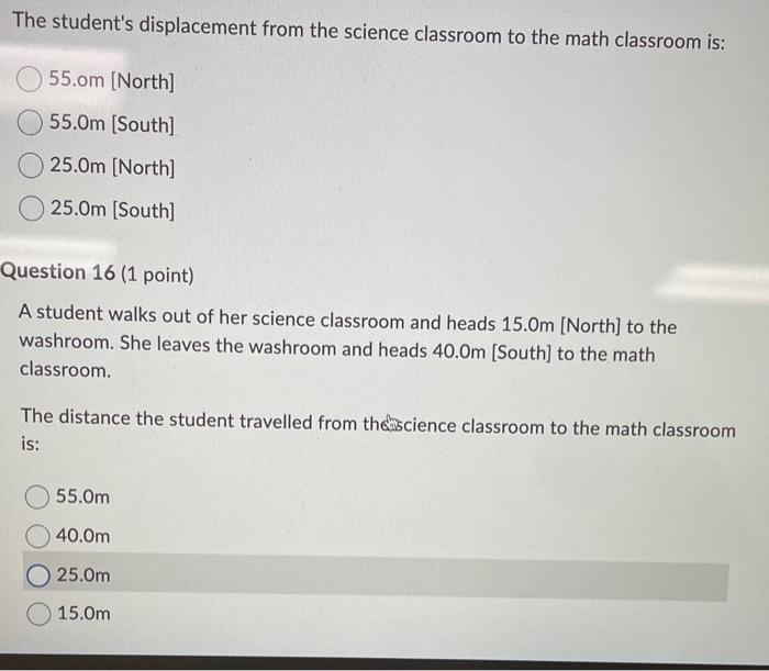 Solved The student's displacement from the science classroom | Chegg.com