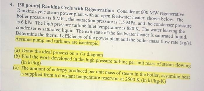 Solved 4. [30 points] Rankine Cycle with Regeneration: | Chegg.com
