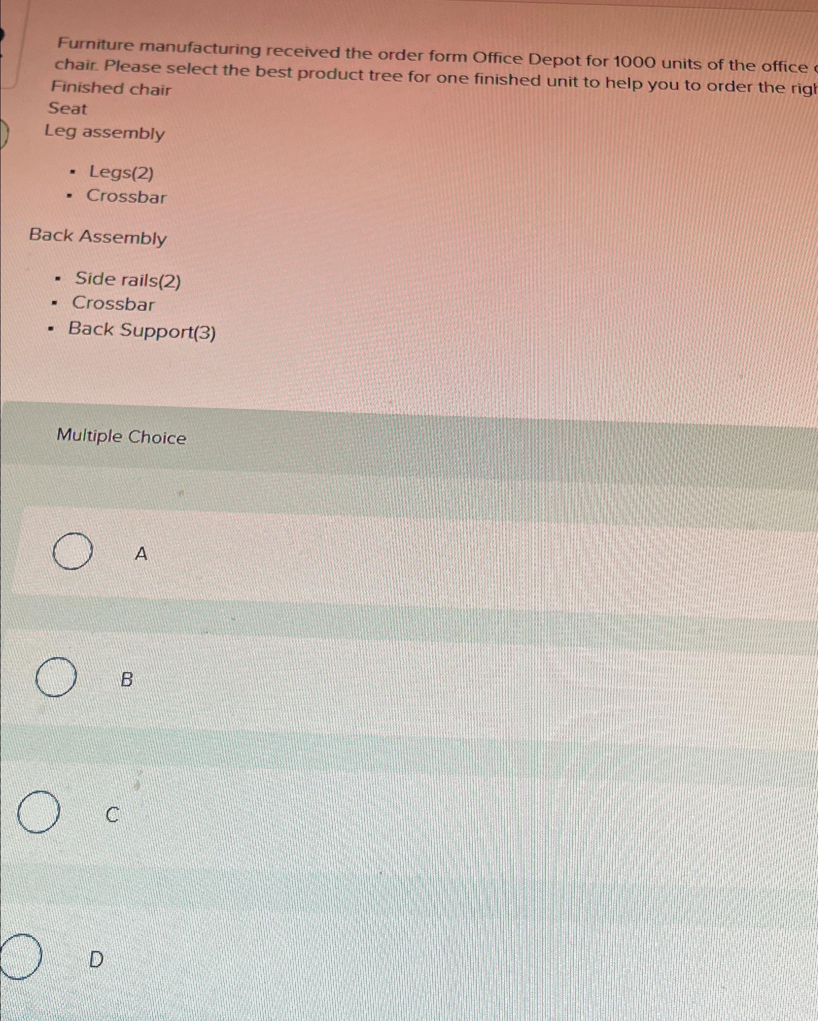 Solved Furniture manufacturing received the order form | Chegg.com