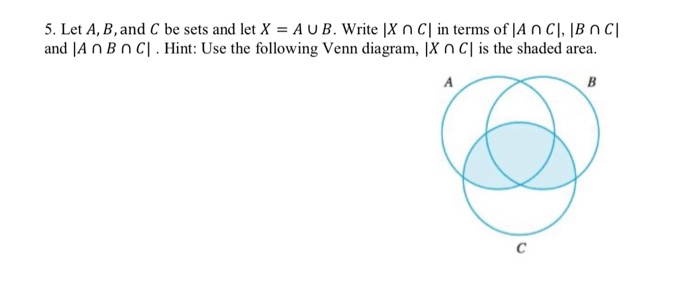 Solved 5. Let A, B, and C be sets and let X = AUB. Write X n | Chegg.com