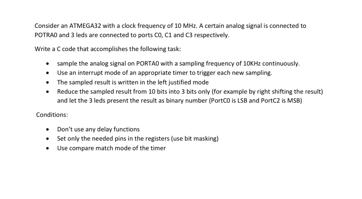 Solved Consider an ATMEGA32 ﻿with a clock frequency of 10 | Chegg.com