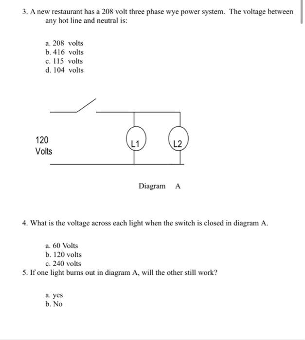 Solved 3. A new restaurant has a 208 volt three phase wye | Chegg.com