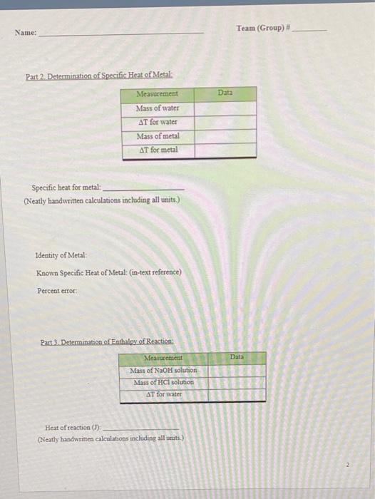 Solved Group #1 Data for Part 1 Part 1: Ccal Initial Final | Chegg.com