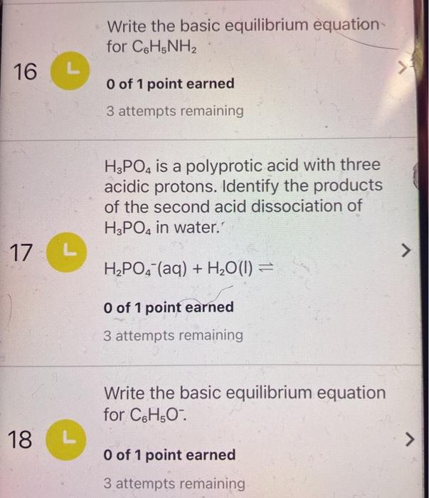 Solved Write the basic equilibrium equation for C6H5NH2 16 O | Chegg.com
