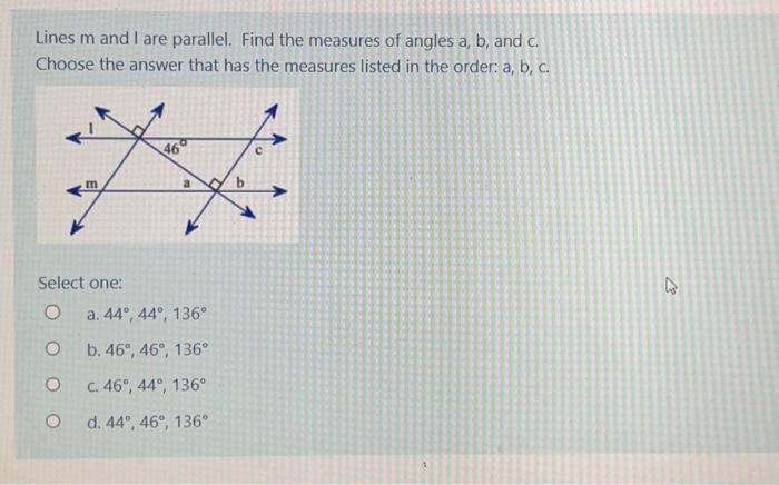 Solved Lines m and I are parallel. Find the measures of | Chegg.com