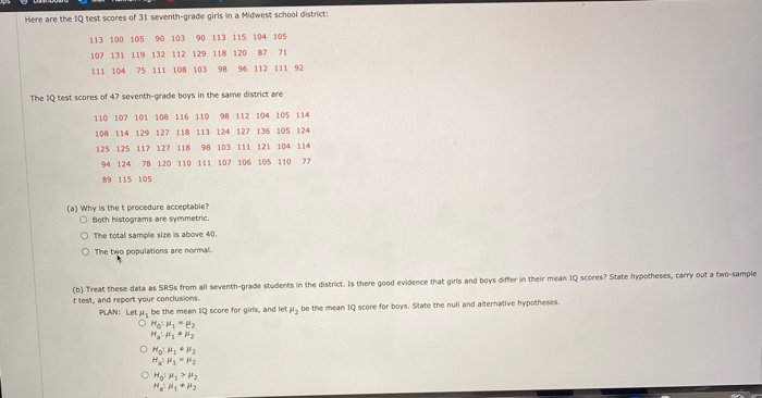 Solved Here are the IQ test scores of 31 seventh-grade girls | Chegg.com