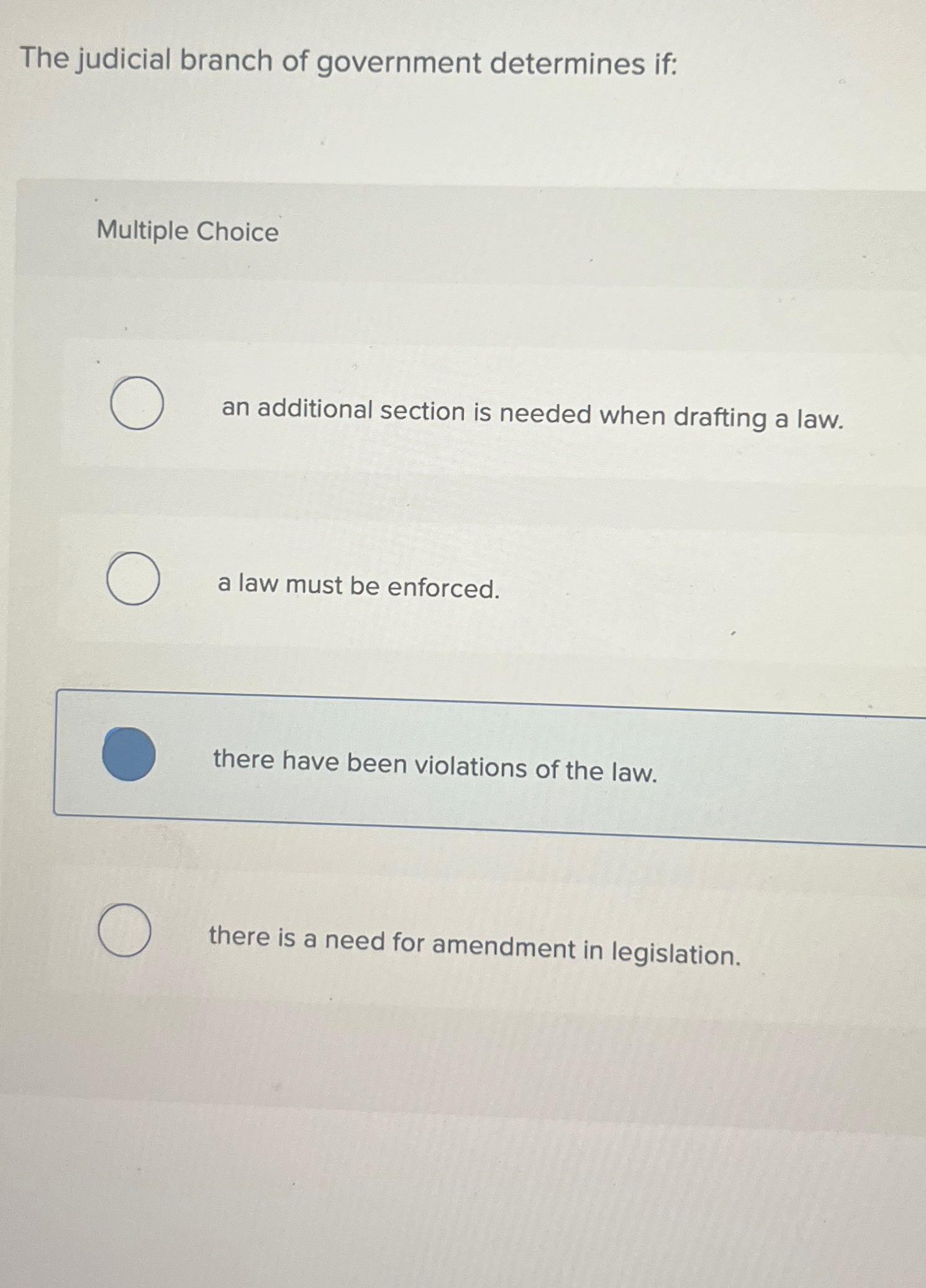 Solved The judicial branch of government determines | Chegg.com