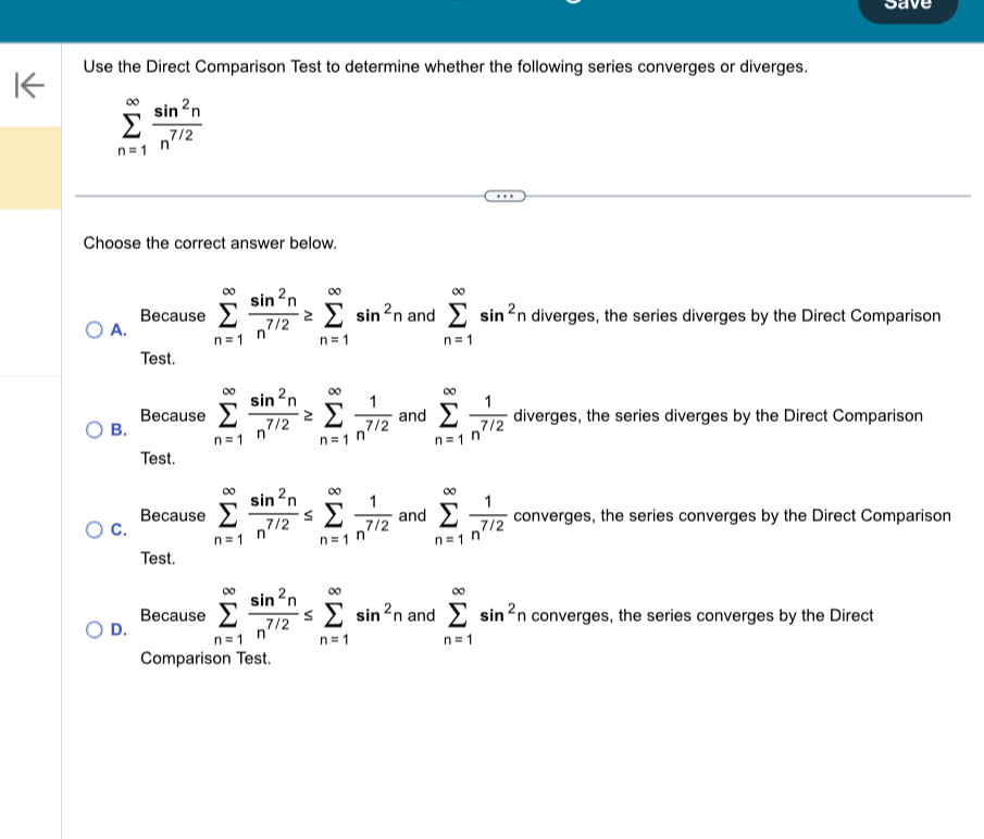 Solved Use the Direct Comparison Test to determine whether | Chegg.com