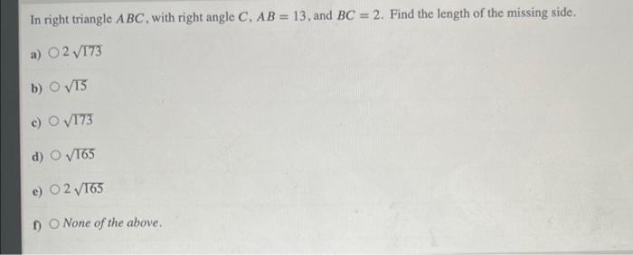 Solved In right triangle ABC, with right angle C,AB=13, and | Chegg.com