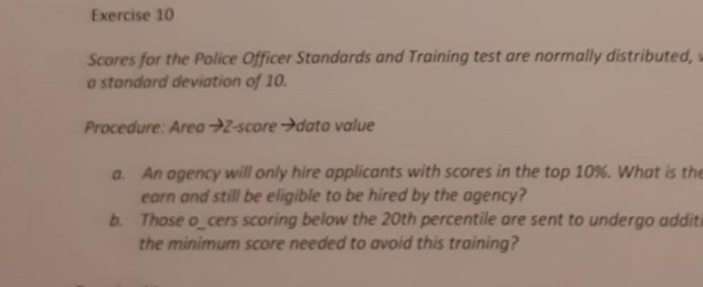 Exercise 10 Scores for the Police Officer Standards | Chegg.com