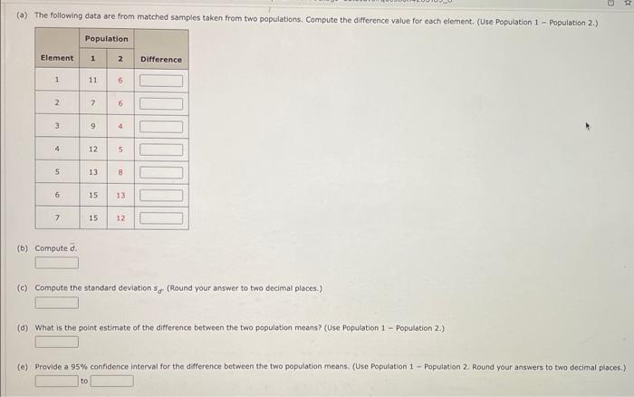 Solved (a) The following data are from matched samples taken | Chegg.com