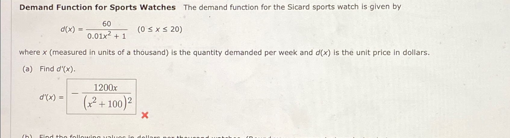 Solved Demand Function for Sports Watches The demand | Chegg.com