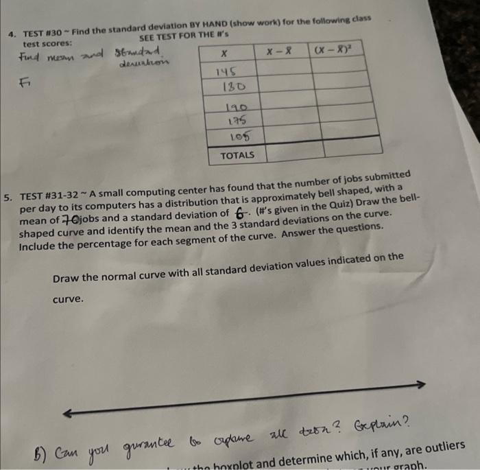 Solved 4. TEST 130 - Find the standard deviation BY HAND | Chegg.com