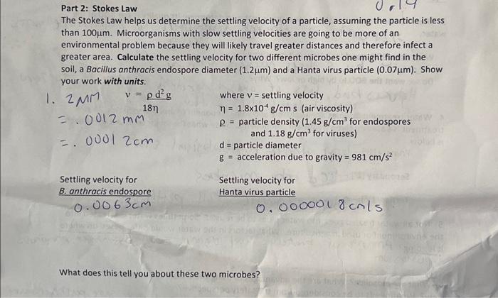 Solved Part 2: Stokes Law The Stokes Law helps us determine | Chegg.com