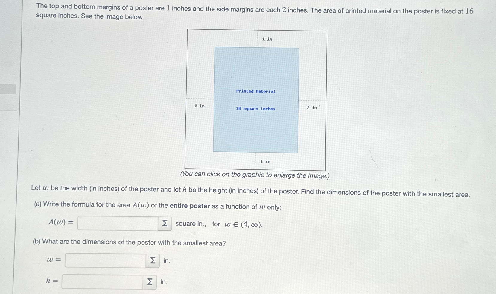Solved The top and bottom margins of a poster are 1 ﻿inches | Chegg.com