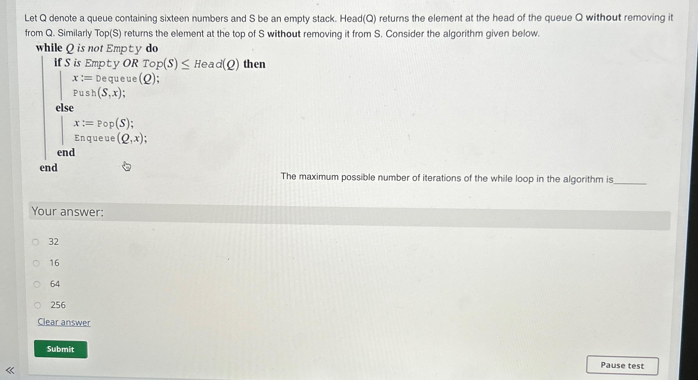 Solved Let Q ﻿denote a queue containing sixteen numbers and | Chegg.com