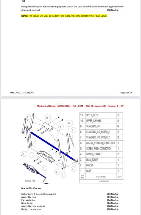 Solved Using part reduction method redesign paper punch and | Chegg.com