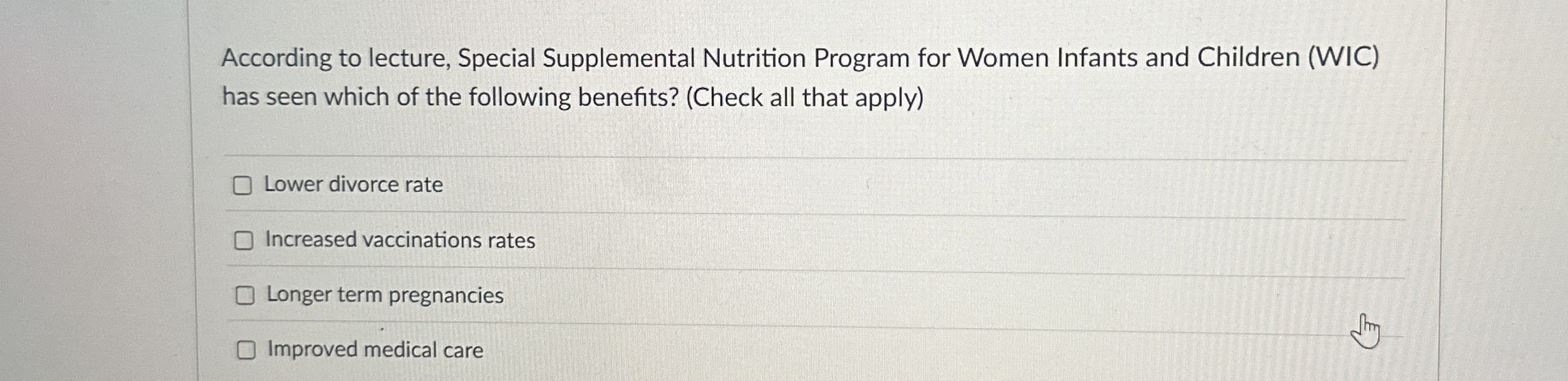Solved According to lecture, Special Supplemental Nutrition | Chegg.com