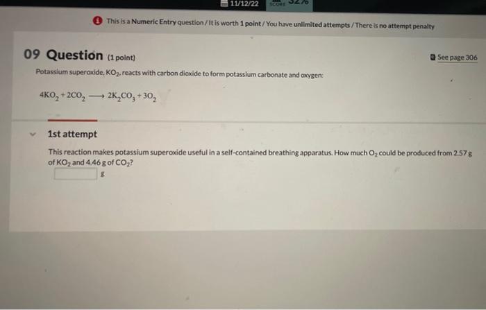 Solved Potassium superoxide, KO2, reacts with carbon dioxide | Chegg.com