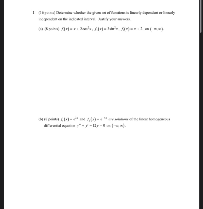 Solved 1 16 Points Determine Whether The Given Set Of 