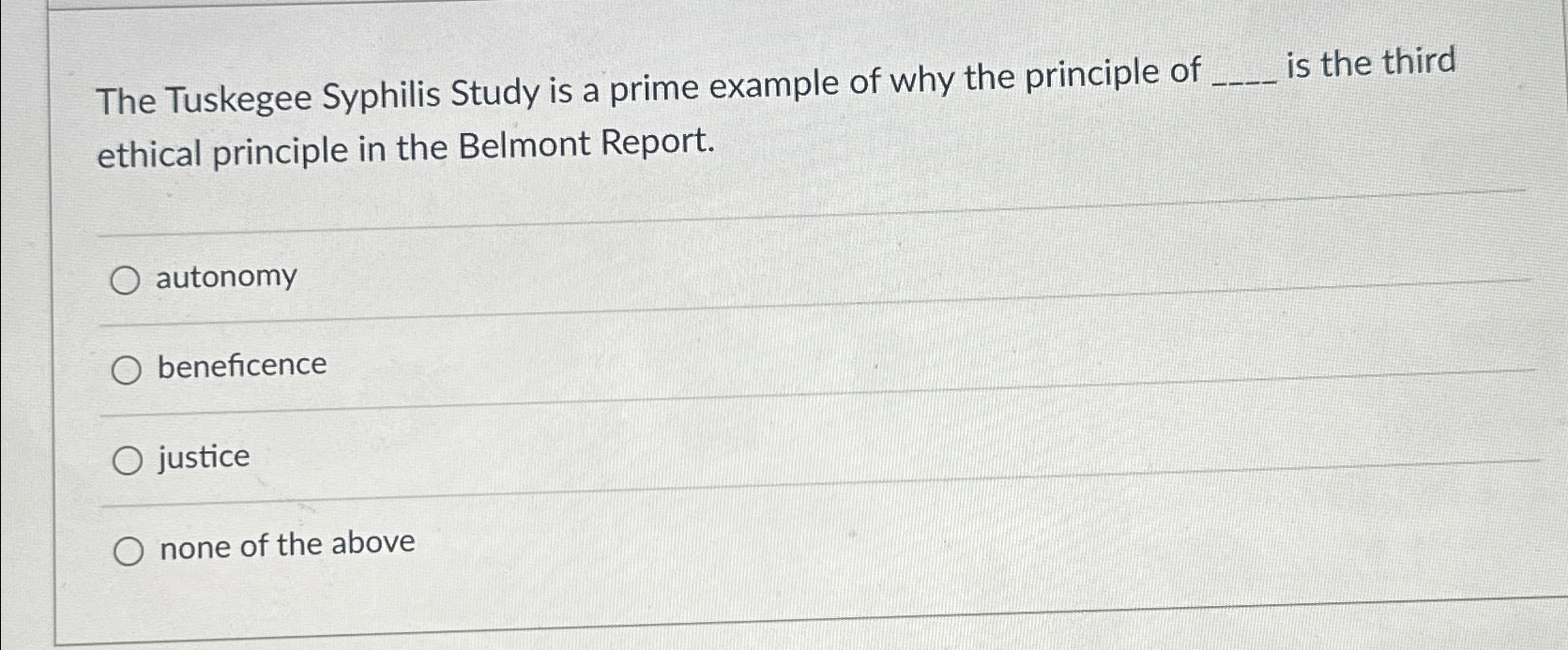 Solved The Tuskegee Syphilis Study is a prime example of why | Chegg.com