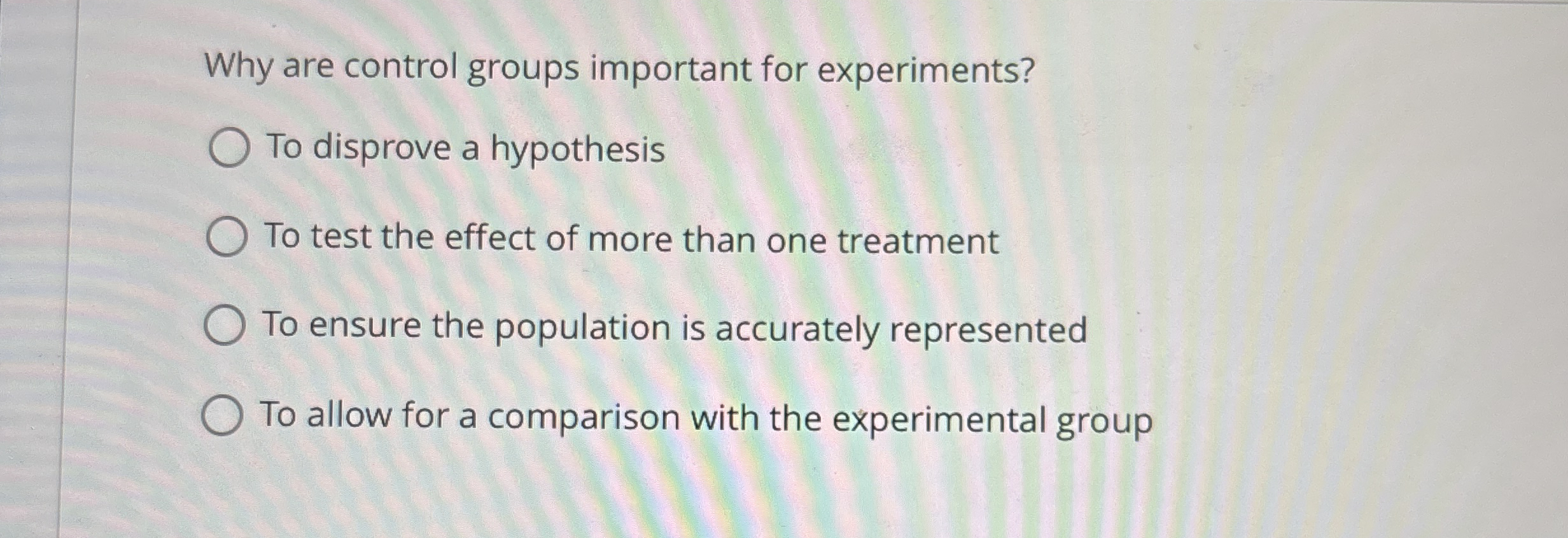 Solved Why are control groups important for experiments?To | Chegg.com