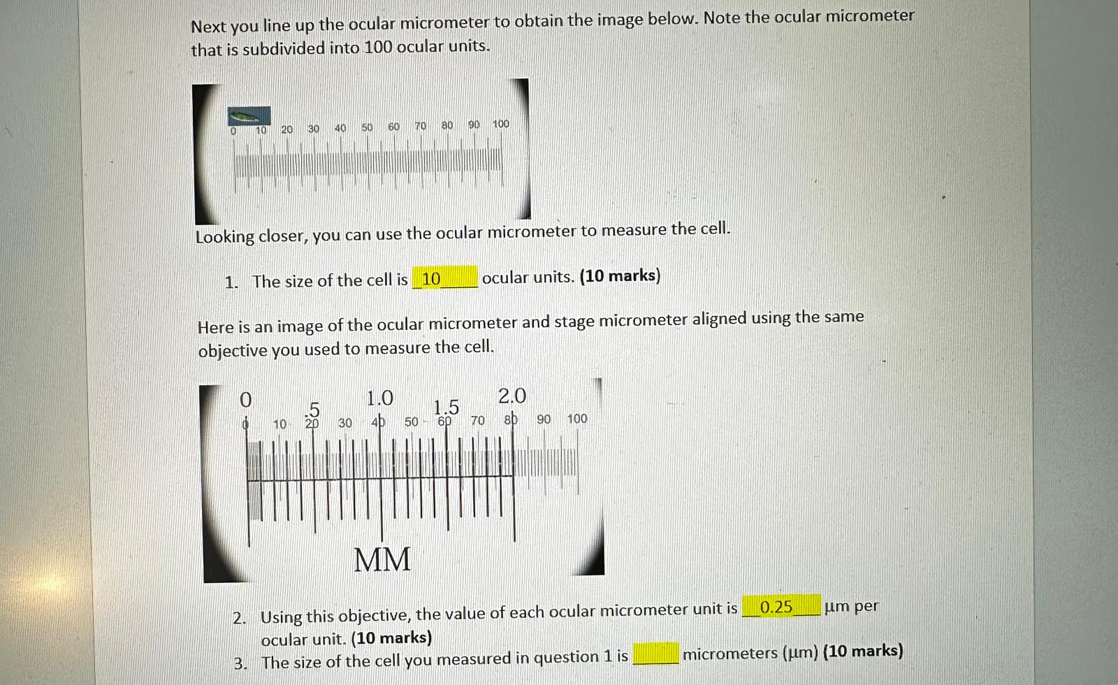 Solved Next you line up the ocular micrometer to obtain the | Chegg.com