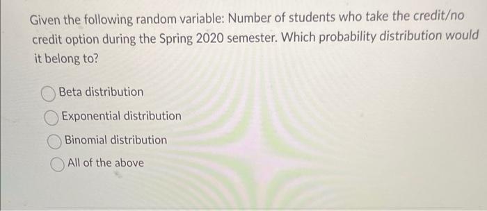 Solved Given the following random variable: Number of | Chegg.com