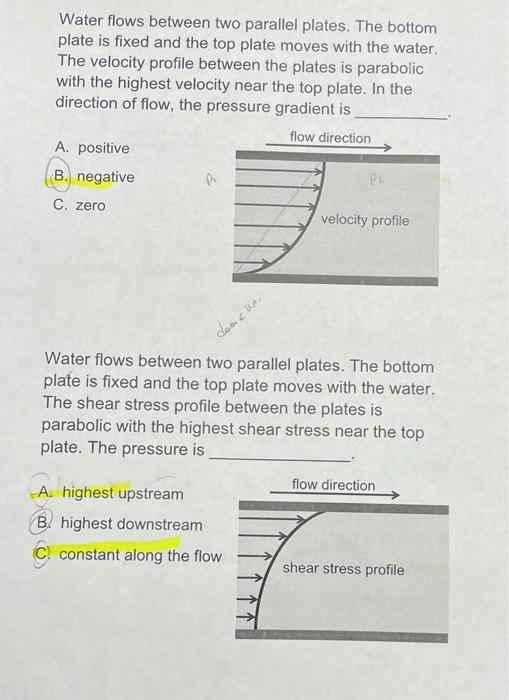 Solved Water flows between two parallel plates. The bottom | Chegg.com