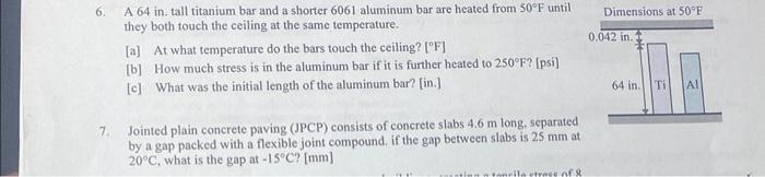 Solved 6. A 64 in. tall titanium bar and a shorter 6061 | Chegg.com