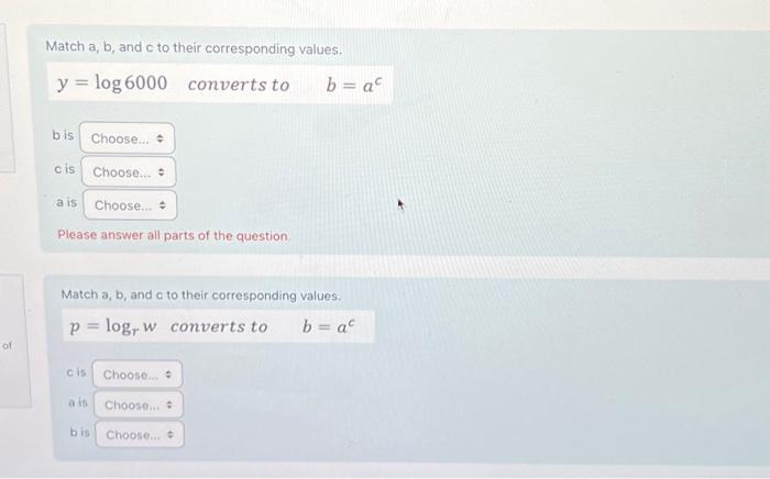 of Match a, b, and c to their corresponding values. y | Chegg.com