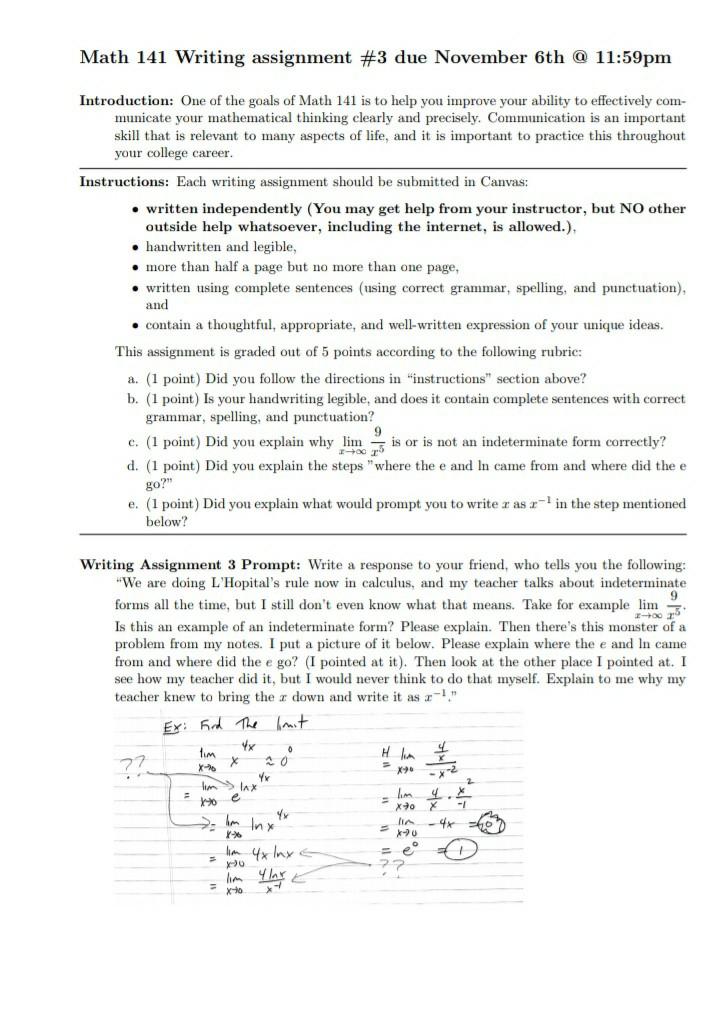 Solved Math 141 Writing assignment #3 due November 6th @ | Chegg.com