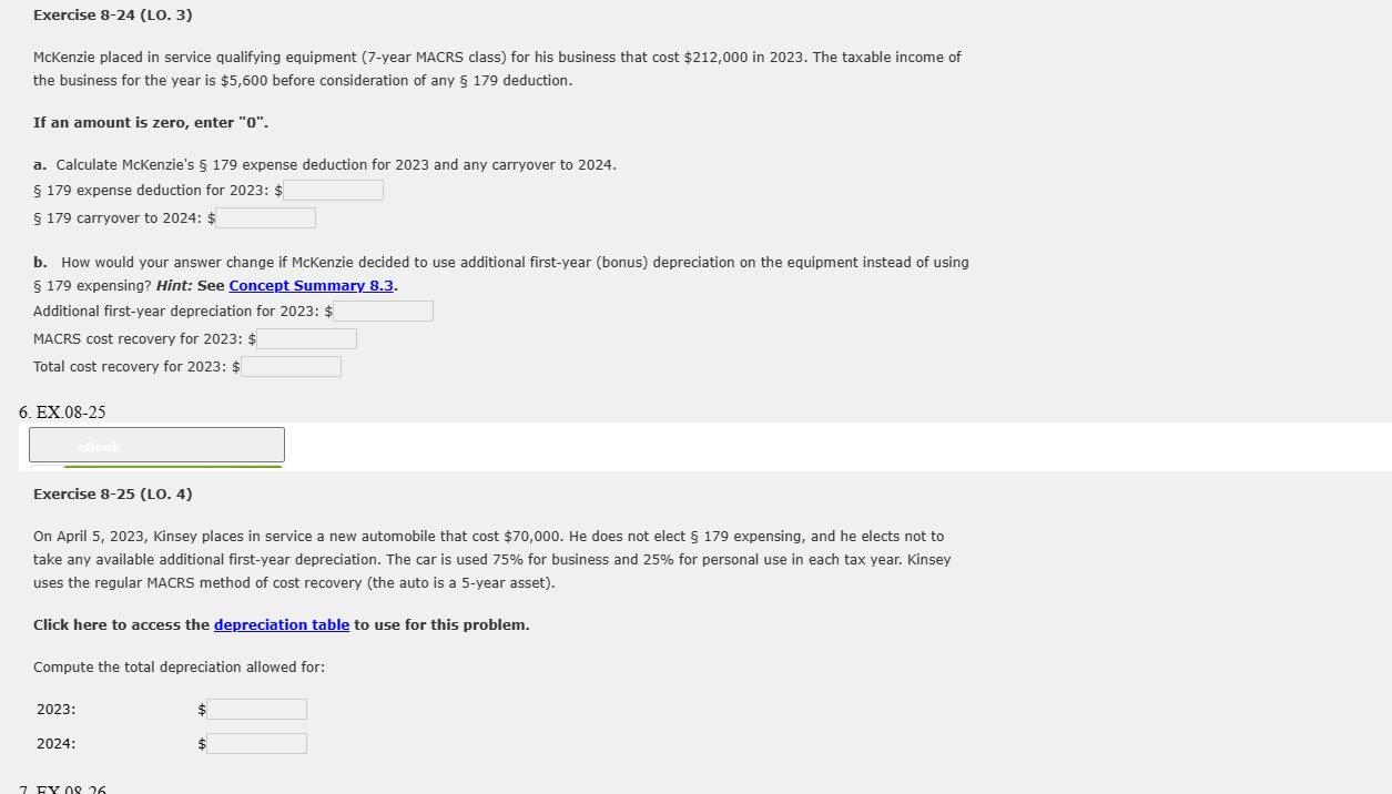 Solved Exercise 8-24 (LO. 3)McKenzie placed in service | Chegg.com