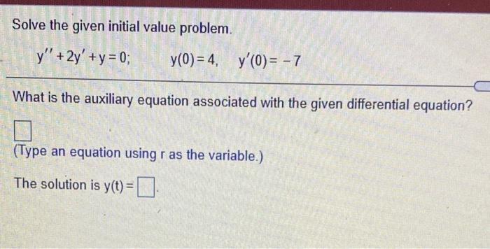 Solved Solve the given initial value problem. y' +2y' +y = | Chegg.com