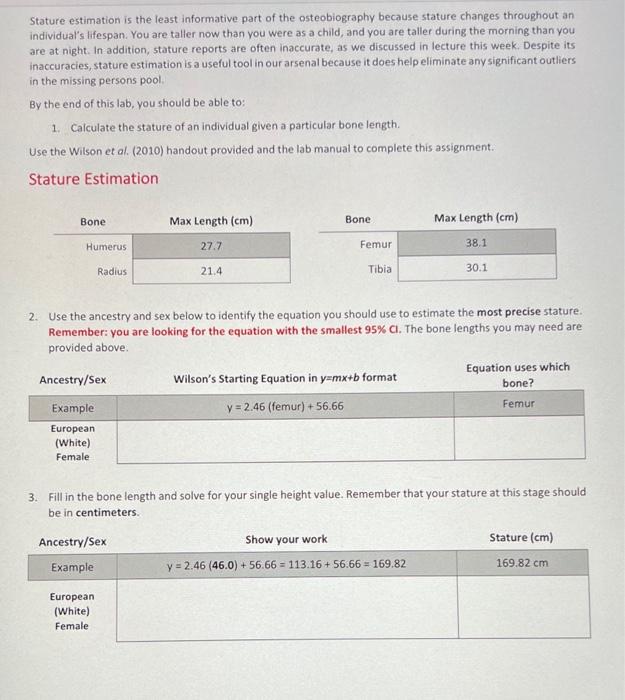 Stature estimation is the least informative part of | Chegg.com