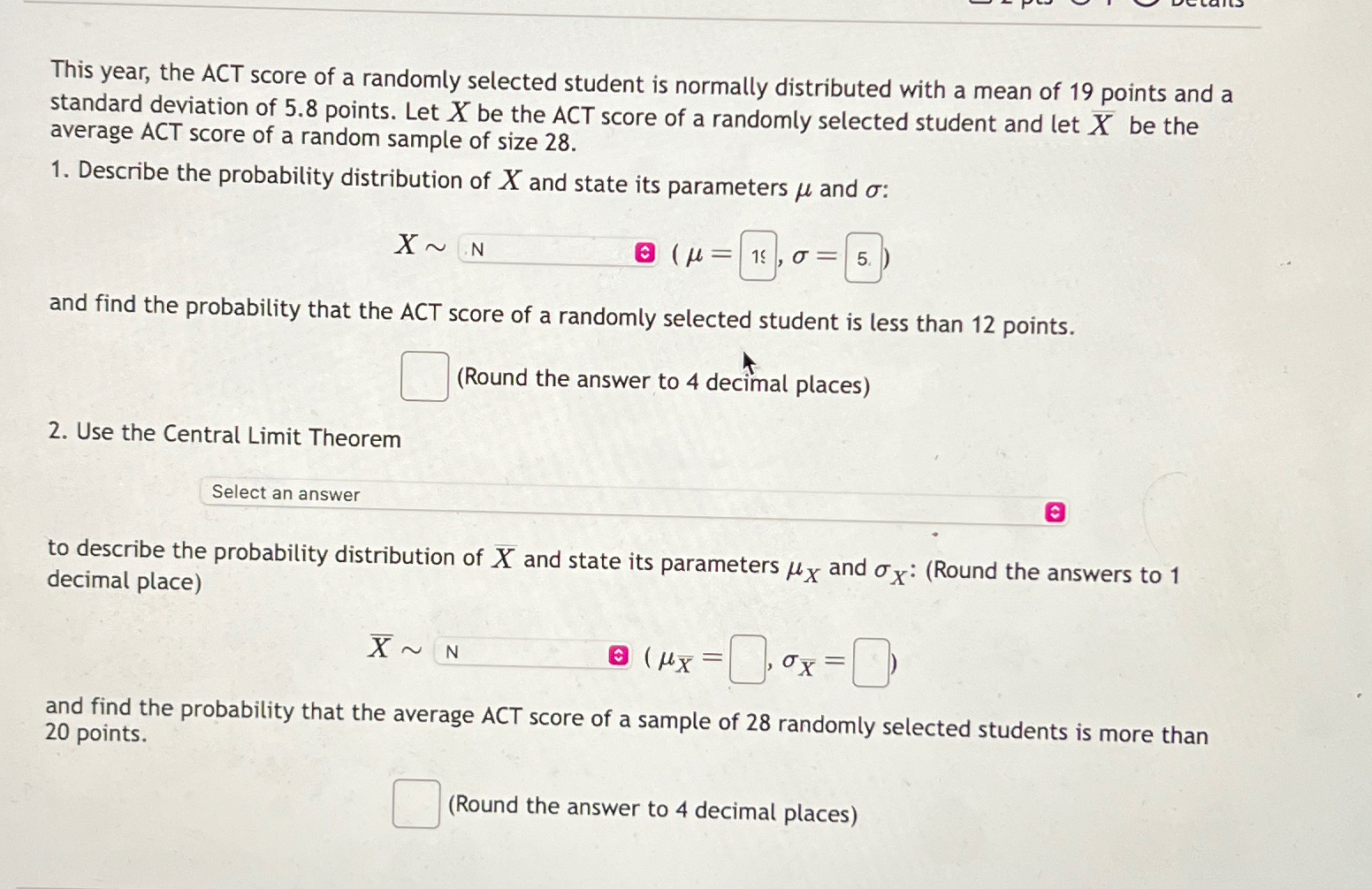Solved This year, the ACT score of a randomly selected | Chegg.com