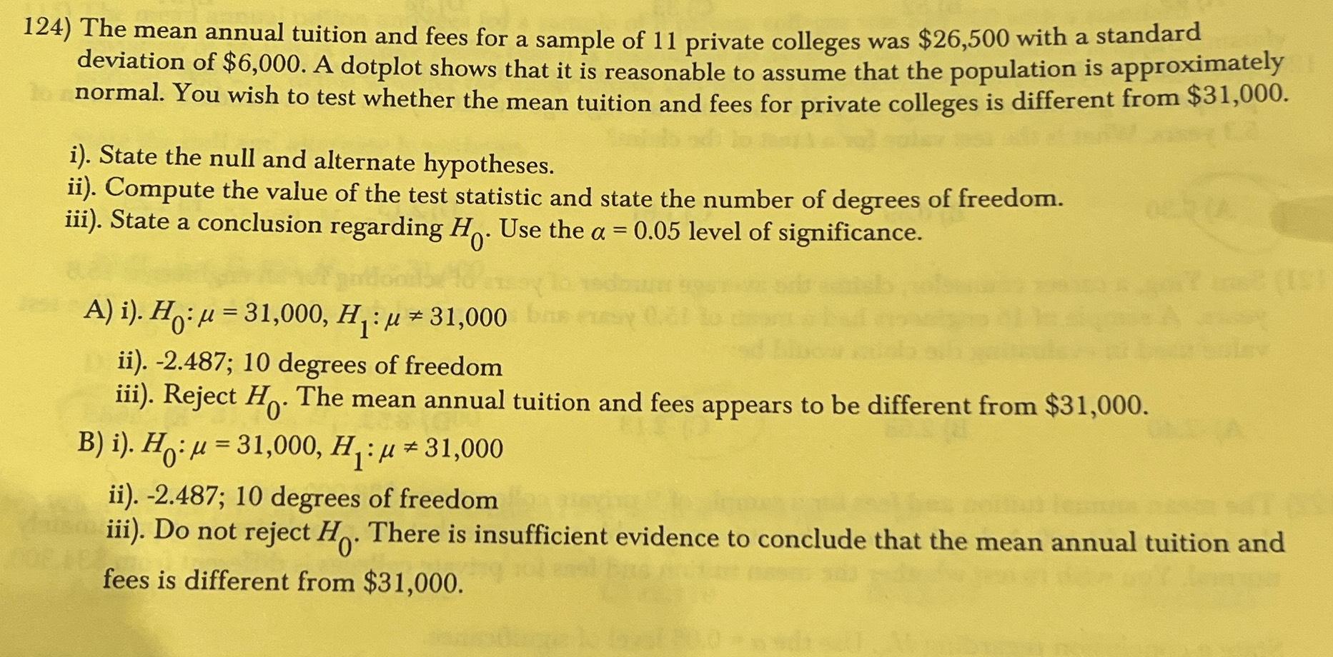 Solved The mean annual tuition and fees for a sample of 11 | Chegg.com