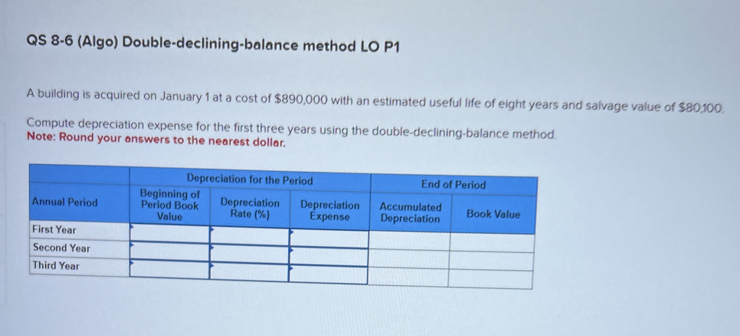 Solved by an EXPERT QS 8-6 (Algo) ﻿Double-declining-balance method LO P1A | Chegg.com