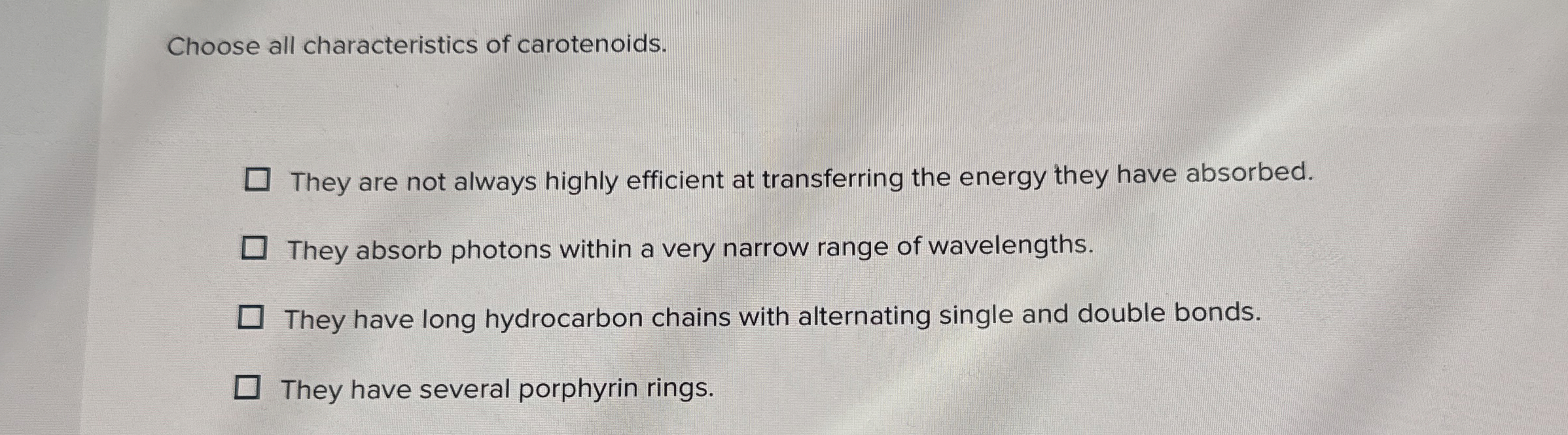 Solved Choose all characteristics of carotenoids.They are | Chegg.com