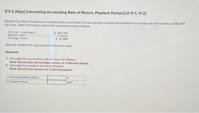 Solved E11-2 (Algo) Calculating Accounting Rate of Return, | Chegg.com