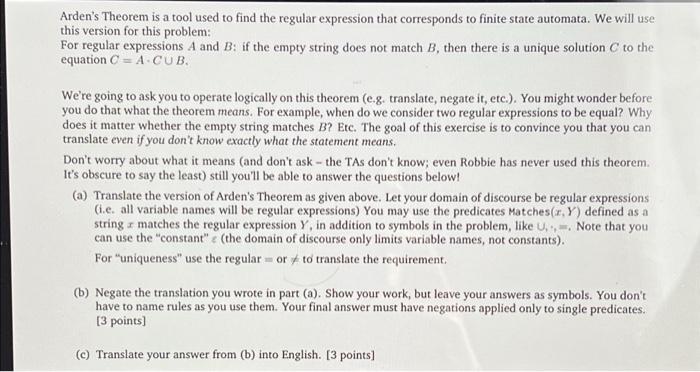 Solved Arden's Theorem is a tool used to find the regular | Chegg.com