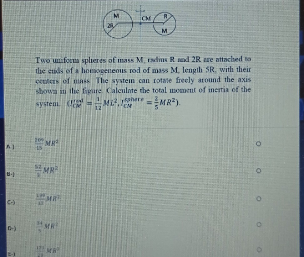 Solved M CM R 2R M Two uniform spheres of mass M. radius R | Chegg.com